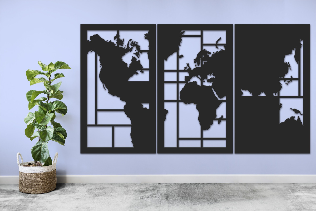 Cuadro Madera Calada 3mm Mapa Mundo 42x75cm
