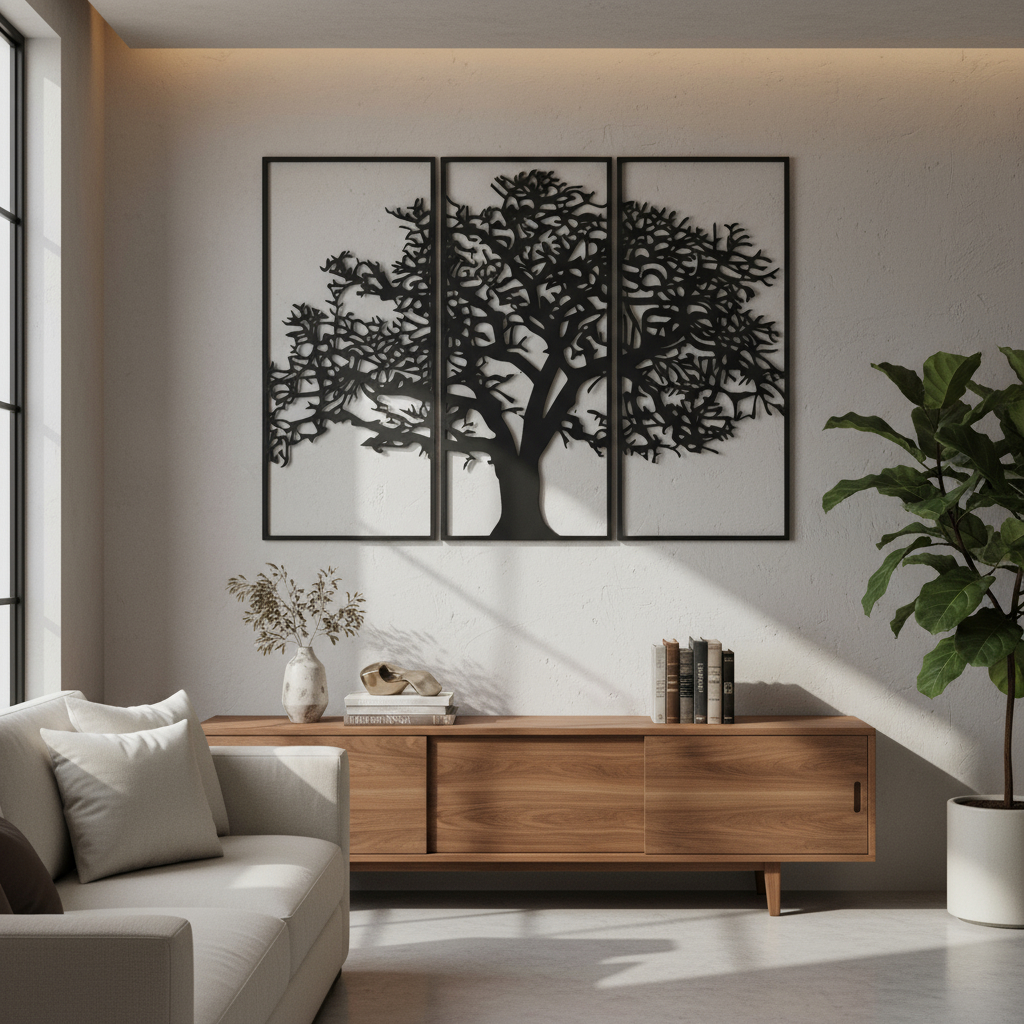 Triptico Arbol Mdf 3mm Pintado Tamaño 66 X 49 Cm Decorativo